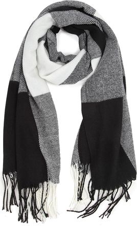 Miss Lulu Herrenschal Winter, Langer Karierter Wollschal, 200 x 60 cm, Warm und Weich, Extra L&auml;nge (Schwarz)