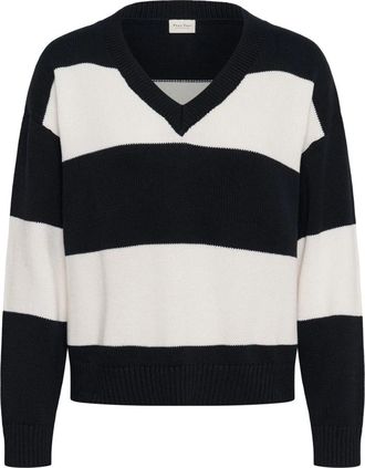 Part Two Tofu Streifen V-Ausschnitt Strickpullover - - Knitwear - Damen - Blau - 2XL