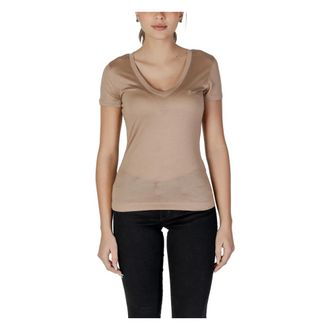 Guess Beige V-Neck Lyocell T-Shirt - - Tops - Damen - Beige - XS