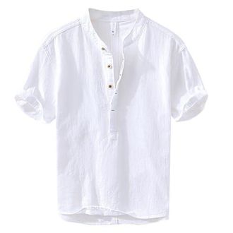 Generico Chemise d&eacute;t&eacute; d&eacute;contract&eacute;e &agrave; manches courtes pour homme en coton avec boutons Coupe r&eacute;guli&egrave;re, blanc, 5X-Large