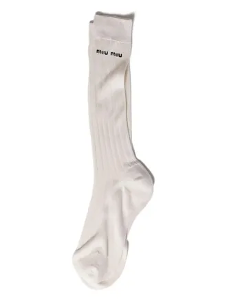 Miu Miu chaussettes à logo brodé - Blanc