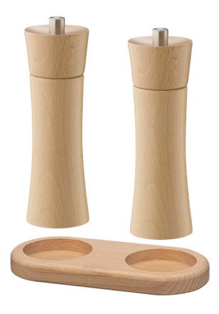 Zassenhaus Salz- und Pfefferm&uuml;hle Frankfurt 18 cm mit Untersetzer aus Holz Natur