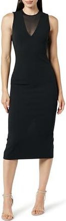 The Drop Robe Midi pour Femme, à Encolure en V, avec Maille Filet, Joce, Noir, M