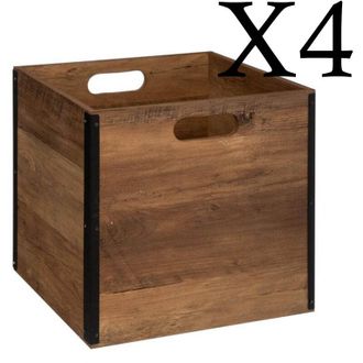 PEGANE Pegane - Lot de 4 boites de rangement MDF 31x31cm - Syst&egrave;me personnalisable avec poign&eacute;e - Pour espaces de rangement optimis&eacute;s