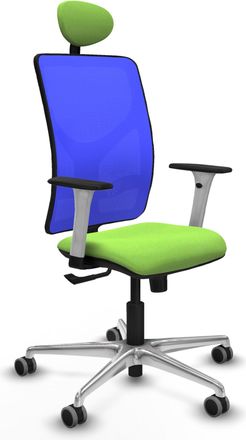 Piqueras y Crespo B&uuml;rostuhl mit Lendenwirbelst&uuml;tze, mit wei&szlig;en und schwarzen Armlehnen und festem Kopfteil, ausgestattet mit 3 Positionen und Schneideschaum, Blau/Pista