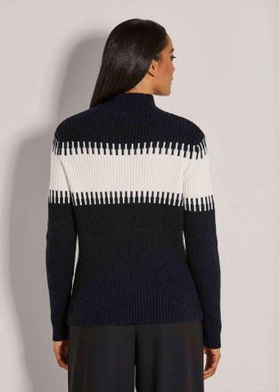 Madeleine Strickpullover Stilvoller Winterpullover mit Blockstreifen Viskosepullover mit dezentem Stehkragen und Langarm