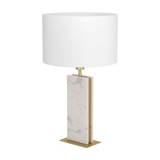 Eglo Tischlampe Belesar, gro&szlig;e Wohnzimmer Tischleuchte, Zimmer Deko Schlafzimmer, nat&uuml;rliche Wohnzimmerlampe aus Metall in Gold, Stein und Textil in Wei&szlig;, 