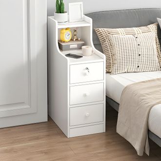 Generic Schmaler Nachttisch Aus Holz Mit Schublade Und Offenem Regal, Moderner Kleiner Beistelltisch for Schlafzimmer Und Wohnzimmer, Natur & Weiß(White,8 L x