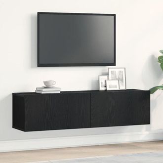 vidaXL Vidaxl - Meuble TV ch&ecirc;ne noir 120x30x30,5 cm - Bois ding&eacute;nierie - Capacit&eacute; de charge 60 kg - Deux portes abattantes - Fixation murale possible