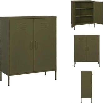 vidaXL Beistellschrank Olivgrün 80x35x101,5 cm Stahl - Lagerschrank - Stauraum - Wohnzimmermöbel - Garderobe - Metallregal