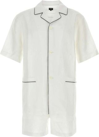 Ermenegildo Zegna Homme, V&ecirc;tements de nuit et de d&eacute;tente, Blanc, Taille: XL Piping-detail Linen Pyjama