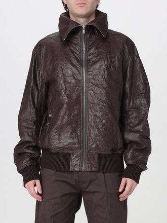 Rick Owens Blouson bomber en cuir gris &agrave; effet froiss&eacute; et col montant
