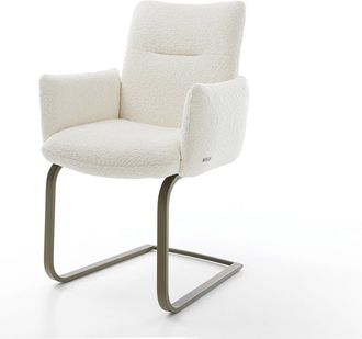 DELIFE Freischwinger Jova-Flex mit Armlehnen Boucl&eacute; Wei&szlig; Freischwinger flach Effektfinish Titan Taschenfederkern, Esszimmerst&uuml;hle