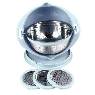 Generic Generic Passoire 4 en 1 avec Outils Tranchage, Bol Lavage des Légumes avec Râpes Passoire Rotative Poignée Ergonomique en Acier Inoxydable à 2 Couches