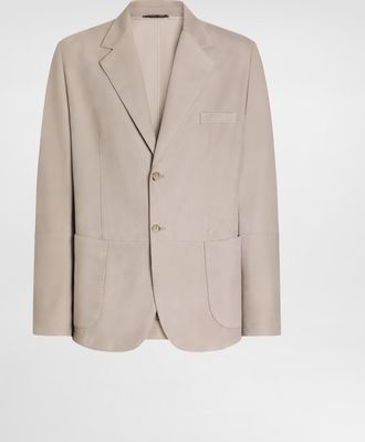 Dolce & Gabbana Einreihige Jacke Aus Veloursleder - Mann Anz&uuml;ge Und Blazer Grau 46