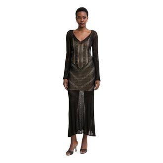 Twinset Robe Longue Perfor&eacute;e en Maille avec Lurex - Femme - Robes - Noir - Taille: 36 FR