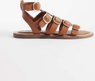 Mango Spartiates 100 % cuir avec boucles - Fauve-Marron