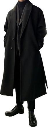 Generic Trench long en laine m&eacute;lang&eacute;e pour homme d&eacute;contract&eacute; sous le genou chaud et doux &agrave; simple boutonnage avec poches
