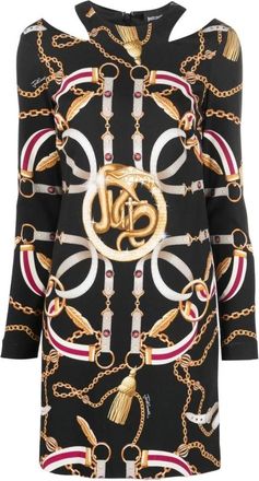 Just Cavalli Femme, Robes, Noir, Taille: 44 FR Robe Courte &agrave; Manches Longues et D&eacute;coupe