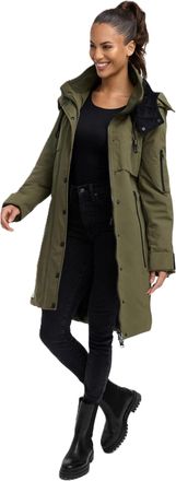Marikoo Damen Winterjacke (S-3XL) - lange Form, gro&szlig;e abnehmbare Kapuze, Taillierungsband, warme Fleecetaschen, Warme Jacke Frauen - N032 (XXL, Olive-Forest)