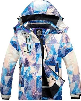 Wantdo Damen Berg Ski Jacke Warmer Winter Fleece Mantel Wasserdichter Atmungsaktive Regenmantel Outdoor Kapuzen Windbreaker Jacken Bergflora XXL