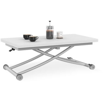 IDMarket 2-in-1-Couchtisch, der zu einem Esstisch für 6-8 Personen hochgeklappt werden kann urbana Portfolioplatte Buchenholzplatte Weiße