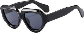 Generic Lunettes de soleil polygonales personnalisées à large monture tendance rétro lunettes de soleil larges miroir jambe lunettes de soleil femme, Noir, Ta