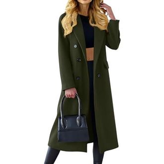 Generic Manteaux dhiver &agrave; double boutonnage &agrave; manches longues pour femme, trench &agrave; revers crant&eacute;, vert militaire, XXL