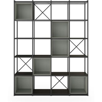 PEGANE Etag&egrave;re haute, meuble &eacute;tag&egrave;re aspect bois coloris Vert et m&eacute;tal noir - Longueur 140 x Profondeur 39 x Hauteur 179 cm