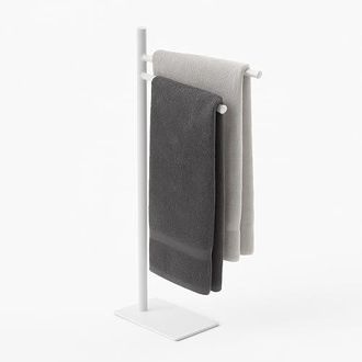 Relaxdays Handtuchst&auml;nder, HxBxT: 78 x 33,5 x 14 cm, Edelstahl, 2 bewegliche Stangen, stehender Handtuchhalter, wei&szlig;