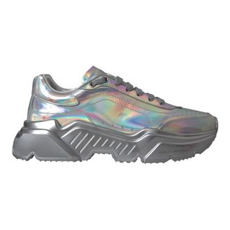 Dolce & Gabbana Silberne Schillernde Ledersneakers Schuhe - - Shoes - Damen - Grau - 39 EU