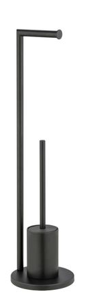 WENKO Stand WC-Garnitur Mod. Ferla Toilettenpapierhalter mit WC-B&uuml;rste freistehend aus Metall f&uuml;r Bad und G&auml;ste WC matt lackiert &Oslash; 18 x 69,5 cm Toilettenb&uuml;r