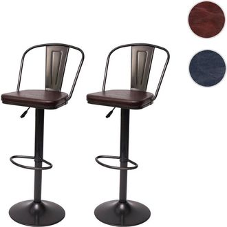 Mendler 2x Tabouret de bar HWC-H10a, r&eacute;glable en hauteur, pivotant, design industriel - vintage noir-gris