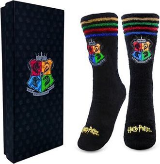 Harry Potter Chaussettes pour Femmes, Chaussettes Antidérapantes pour la Maison, Chaussettes Poudlard pour Femmes Hommes et Adolescents, Cadeau Poudlard | Noir