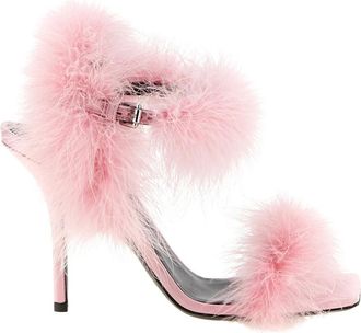 Moschino Femme, Chaussures, Rose, Taille: 39 EU Sandales en satin avec plumes