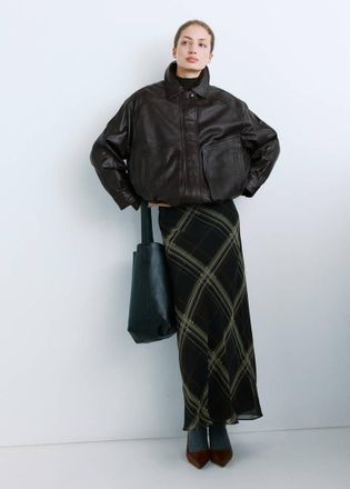 Mango Oversized-Lederjacke braun - Damen - XL - MANGO