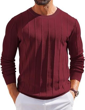 Coofandy Pull Homme Manches Longues Col Rond Pull Tricot&eacute; Hiver Chaud Vin Rouge 3XL