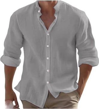 Generic Chemise Lin Homme Manches Courtes Casual &Eacute;t&eacute; Chemisette Leger Plage Boutonn&eacute;e Coupe R&eacute;guli&egrave;re Classique Solid D&eacute;contract&eacute; Tee Shirt 2026