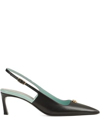 Sergio Rossi logo-plaque slingback pumps - Noir