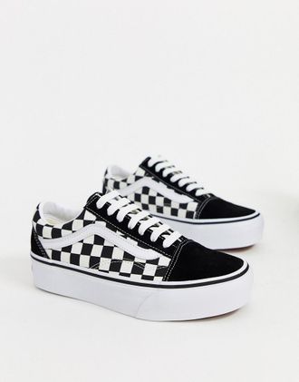 Vans Old Skool - Baskets à semelle plateforme avec motif damier - Noir et blanc