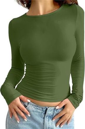 Generic Tops Y2k,Femme T-Shirt à Manches Longues Chemise à Col Rond Tops Ample Décontracté Chemisier Chic Élégant Casual Tunique Tshirts Blouse Tops Long