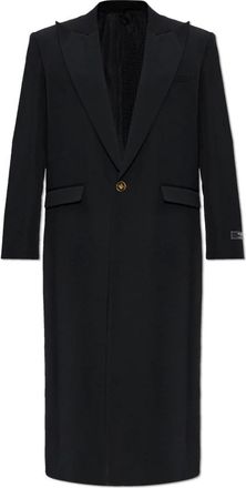 Balmain Homme, Manteaux, Noir, Taille: L Long Coat in Grain de Poudre Wool