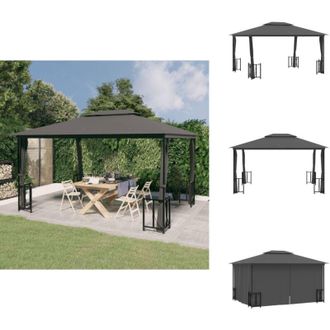 vidaXL Tonnelle avec parois et toit double 3x4 m Anthracite - Abri Jardin - Tonnelle Jardin - Parasol Jardin - Auvent Jardin - Structure Ext&eacute;rieure