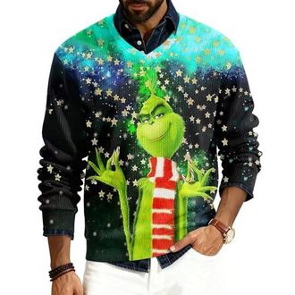 Generic Le Grinch Pull De Noel Homme Costume Moche Ugly Femme 2025 Famille Vetement The Deguisement Drole Sweat zippé Sweatshirts col Rond Noel Pulls Sweater 