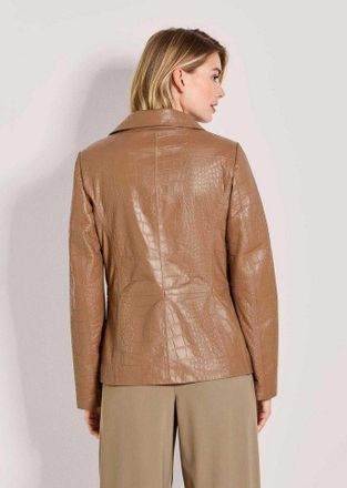Madeleine Jeansjacke Lammnappa-Blazer mit Kroko-Pr&auml;gung Kurzjacke mit Reverskragen, Pattentaschen, Knopfverschluss und Langarm