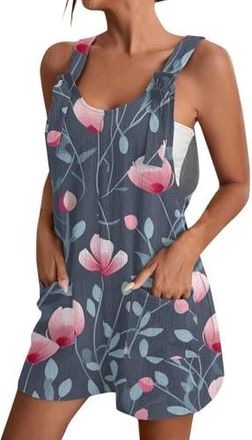 Generic Barboteuse d&eacute;t&eacute; ample pour femme - Salopette d&eacute;t&eacute; pour femme - Salopette grande taille avec poches lat&eacute;rales et short - Combinaison ample - Salopette 