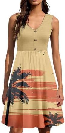 Generic Robe d&eacute;t&eacute; 2026 boh&egrave;me pour femme, robe d&eacute;t&eacute; 2025, robe d&eacute;t&eacute; d&eacute;contract&eacute;e sans manches avec poches, jaune clair, XXL