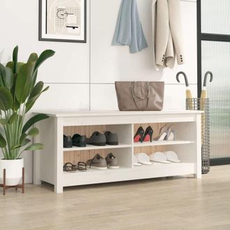 vidaXL Schuhbank Wei&szlig; 110x38x45,5 cm Massivholz Kiefer - Vidaxl