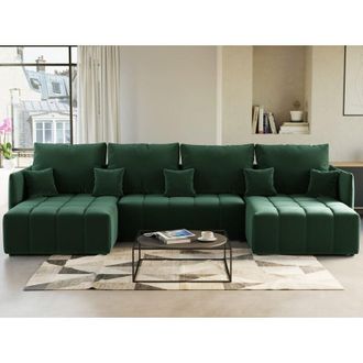 Best Mobilier Bestmobilier - Petra - canapé panoramique en u - 7 places - convertible - avec coffre - en velours
