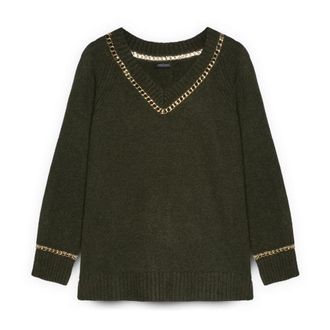 Fiorella Rubino Femme, Pulls, Vert, Taille: 44 FR Pull à Col V avec Détails de Chaîne